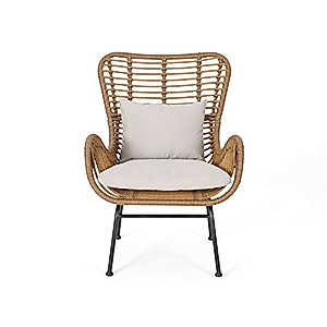Great Deal Furniture Crystal Outdoor Wicker Club Chairs with Cushions (Set of 2), Light Brown and Beige