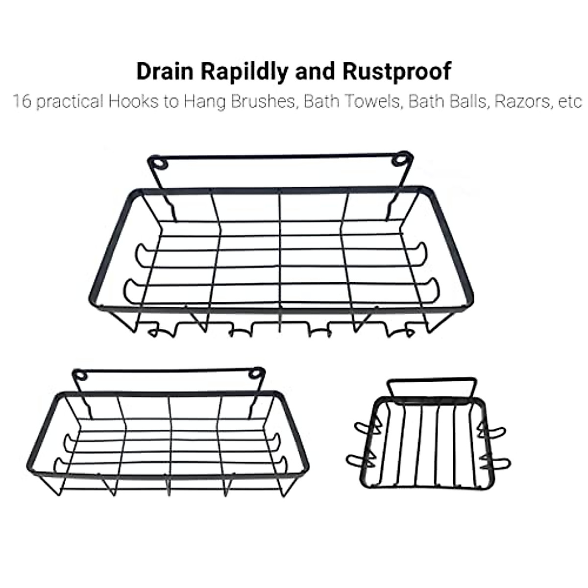 CAICFYIN 3-Pack Adhesive Shower Caddy,Kitchen Organization,Easy to Install and Strong Adhesion Shower Organizer,Shower Shelf with 16 Hooks,Large Capacity and Multifunction Bathroom Shower Organizer