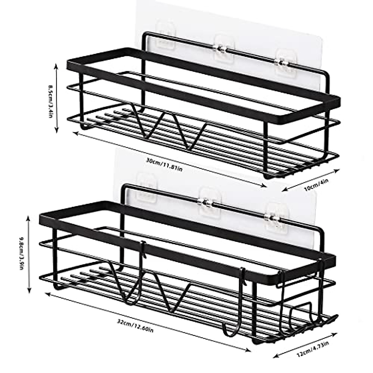 ToNewBe Self Adhesive Shower Shelves, Storage Rack Organizer with 3 Shower Caddy Hooks , Shower Rack No Drilling Wall Mounted Shower Storage Self, 2 Packs Shower Caddy.