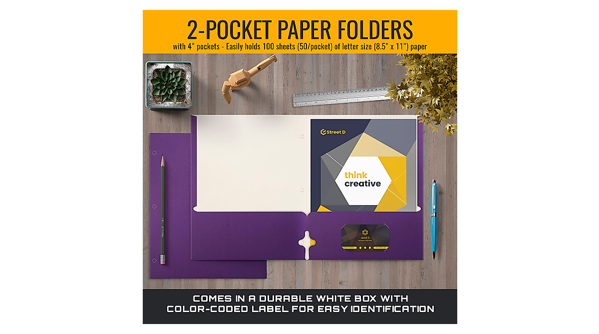 Two Pocket Purple Portfolio Folders - 50 Pack for Office & School