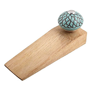 Indian Shelf Wooden Door Stopper | Handmade Green Door Wedge Stopper | Etched Stopper Door (13.97 Cm, 1 Piece)
