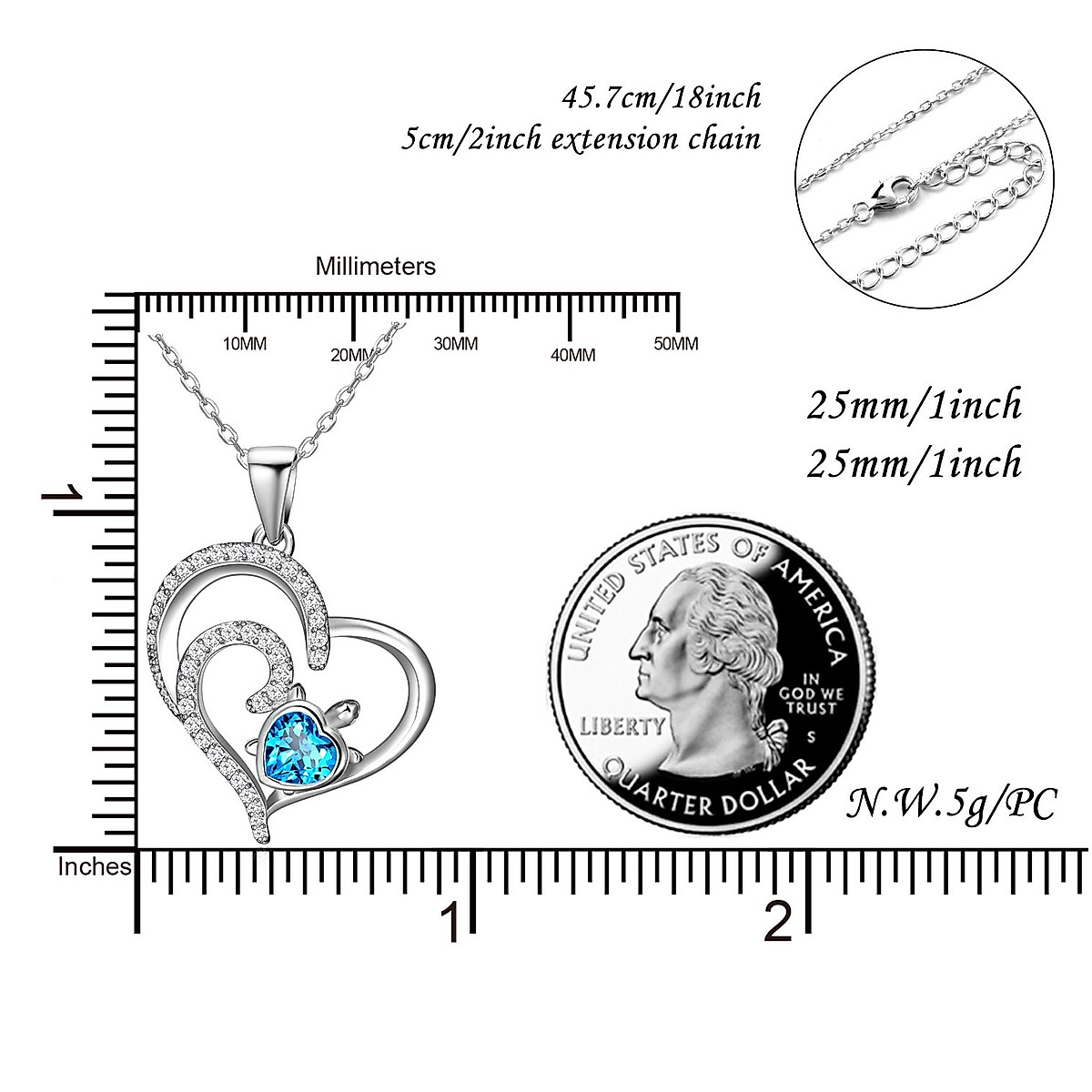 Distance Double Love Heart Necklace for Women 925 Sterling Silver Ocean Spray Sea Turtle Pendant Necklace Birthday Gifts for Daughter Wife