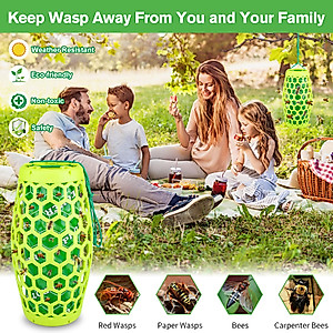 Wasp Trap Bee Catcher, Outdoor Hanging Carpenter Bee Traps with 4 Sticky Boards - Green, 2 Pack