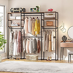 Tribesigns 71''L x 83''H Super Large Heavy Duty Clothes Rack, Freestanding Garment Rack with Shelves and Hanging Rods, Large Open Closet Organizer Wardrobe for Bedroom, Rustic Brown