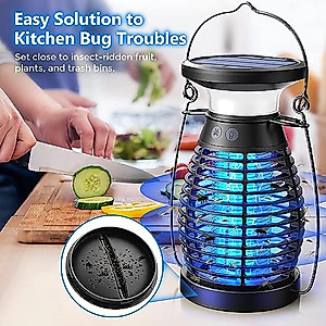 Solar Bug Zapper Outdoor Waterproof, KOOSA Cordless & Rechargeable Mosquito Zapper with 4200V High Powered UV Light, 3 in 1 Fly Zapper Up to 2100 Sq Ft Can Attract Gnats, Mosquitoes, Flies, Moths