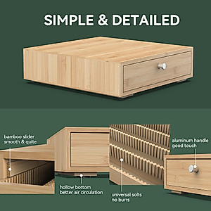 WELL WENG for Nespresso Vertuo Capsules (NV145) - Premium Bamboo Coffee Pod Drawer, 45 Big or 60 Small Vertuoline Pods Organizer - 14'' Deep by 3.9'' High (Natural)