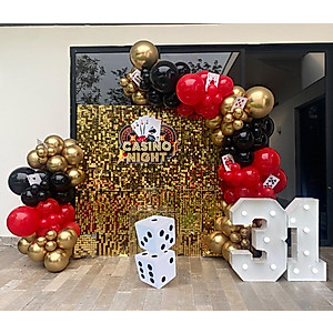 PATYDECRO Red and Black Balloons Arch Garland Kit, 124pcs Red and Black Gold Balloons with 16ft Tape Strip & Dot Glue for Casino Theme Party Decorations, Birthday, New Year, Hollywood Party Decoration