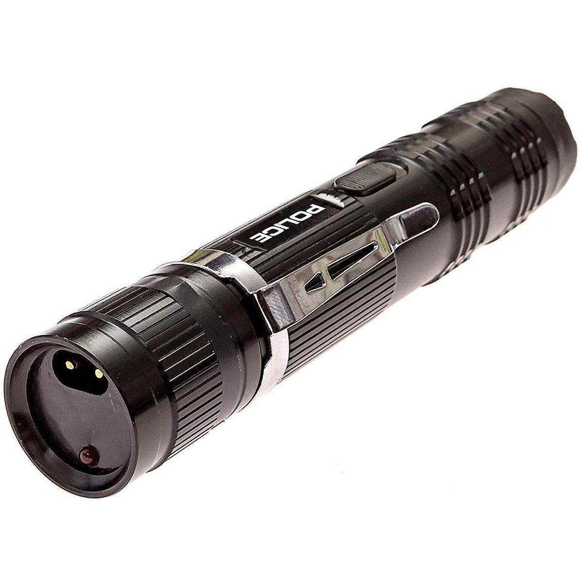 Police M12 Aluminum Stun Gun with LED Flashlight, Black