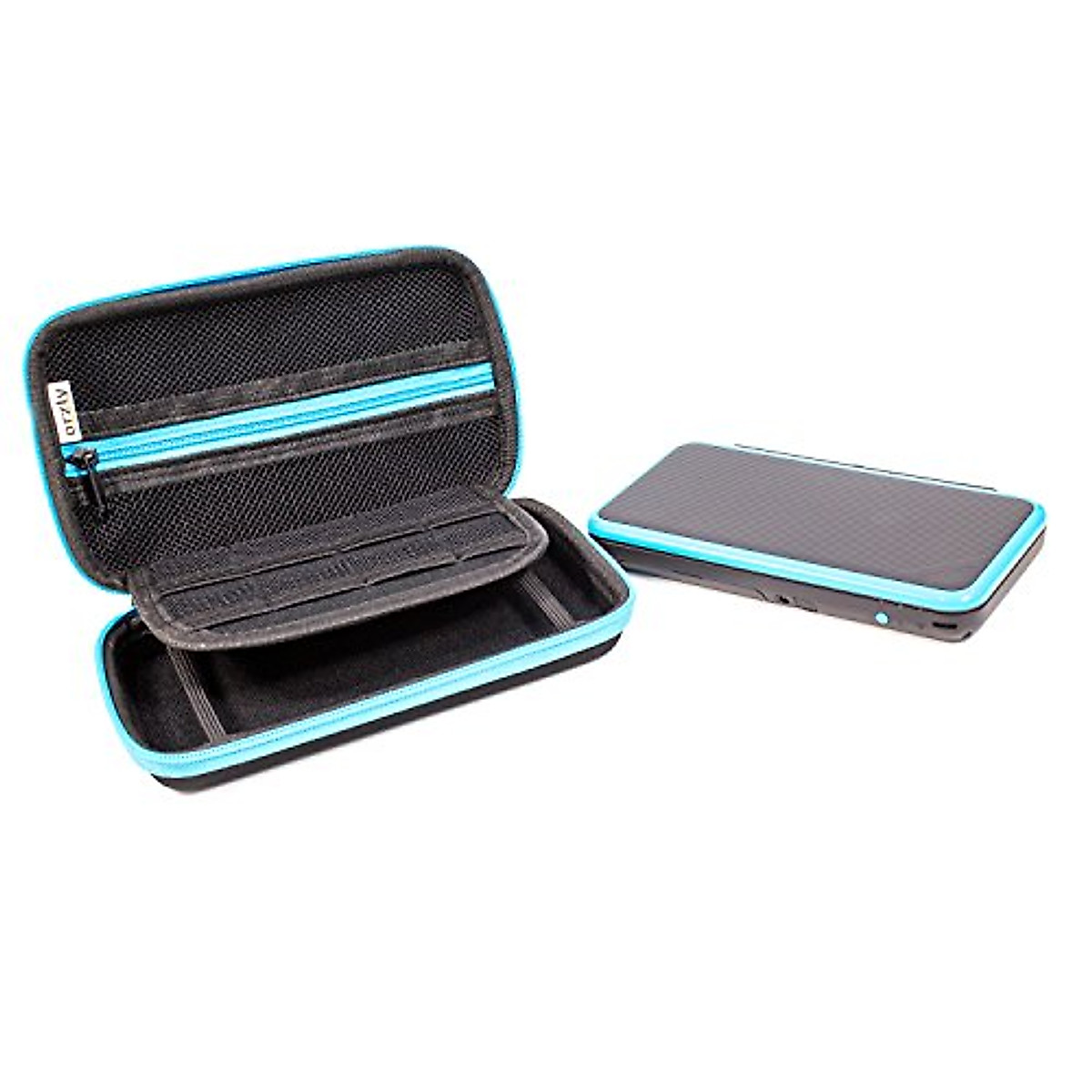 2DS XL Case, Orzly Carry Case for New Nintendo 2DS XL - Protective Hard Shell Portable Travel Case Pouch for New 2DS XL Console with Slots for Games & Zip Pocket - Blue on Black