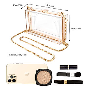 WJCD Women Clear Purse Acrylic Clear Clutch Bag, Shoulder Handbag With Removable Gold Chain Strap (Gold)