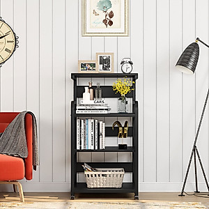 Tribesigns 4-Shelf Mobile Printer Stand with Storage Shelves, Large Modern Printer Cart Desk Machine Stand Storage Rack on Wheels for Home Office(Black)