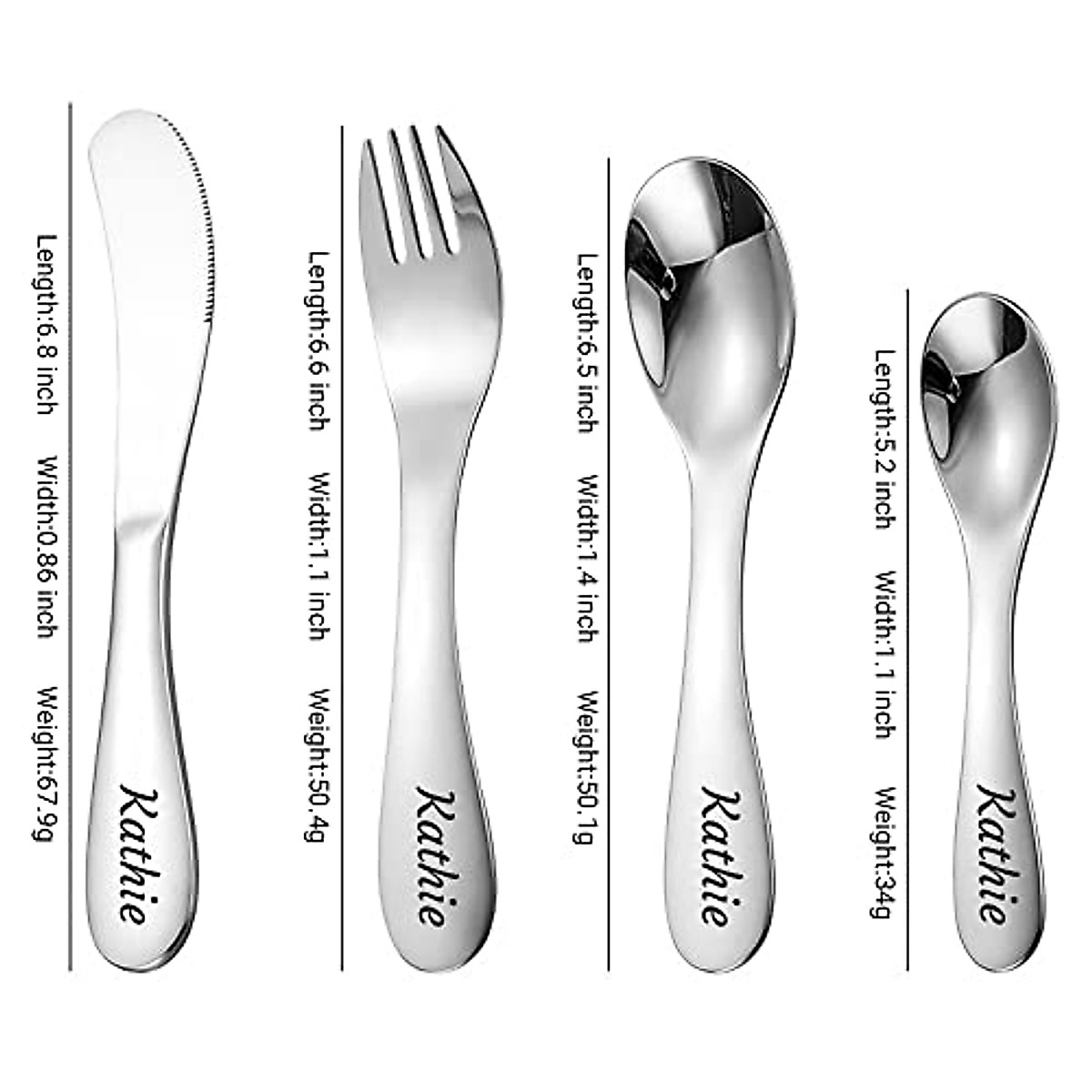 AIPNIS Personalized Kids Silverware 4 Piece Set,Custom Name Engraved Toddlers Tableware Set,Safe Reusable Child Cutlery Flatware Includes Fork Knife Table Spoons for Eating With Gift box
