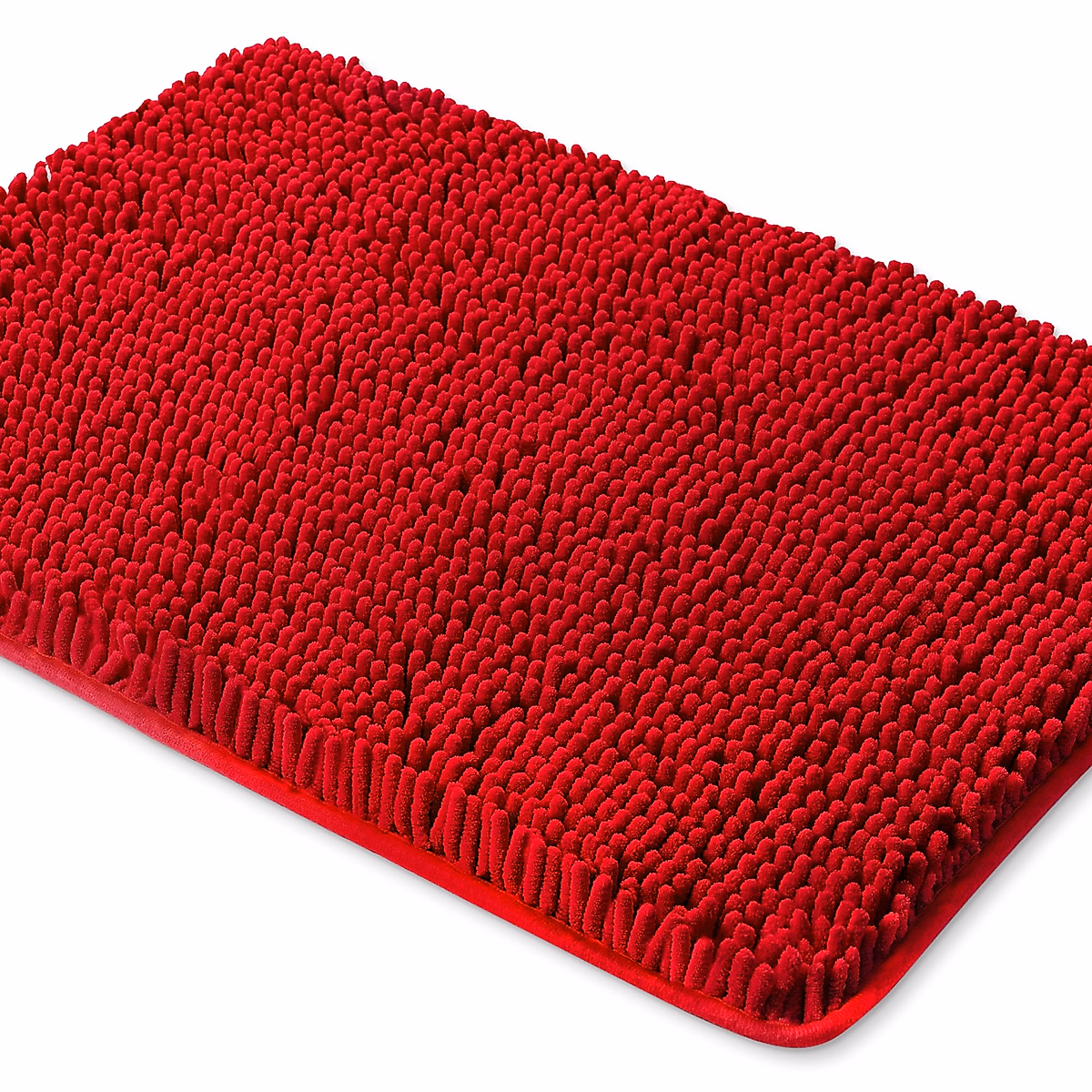 Yeaban Red Bathroom Rugs – Thick Chenille Bath Mats | Absorbent and Washable Bath Rug Non-Slip, Plush and Soft Rugs for Bathroom, Kitchen, Shower, Sink - 17" x 24"