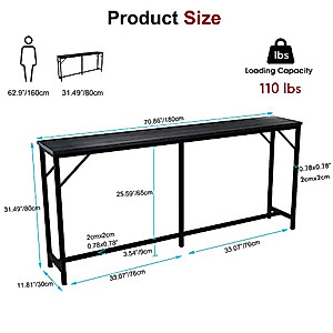 Yusong 71'' Long Console Table Sofa Tables Behind Couch, Narrow Entryway Table Skinny Tall Pub Bar Height Table for Living Room, Easy Assembly, Black Oak