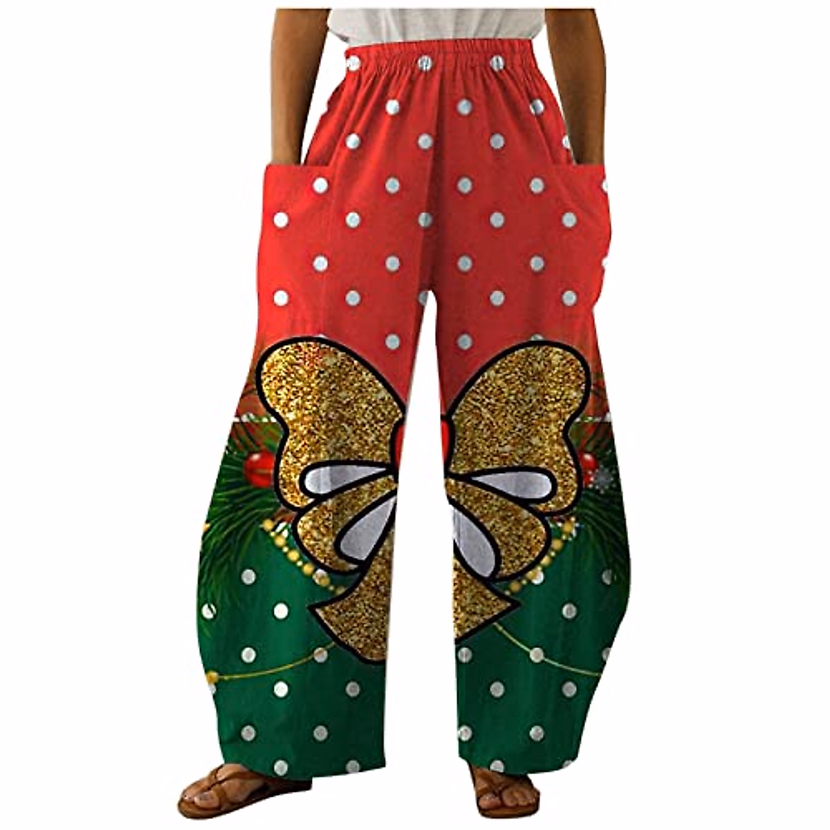 Plus Size Sweatpants,Womens Sweatpants with Pockets Xmas Reindeer Print Elastic Waisted Workout Active Joggers Drawstring Casual Lounge Bottoms Merry Christmas Print Green XL
