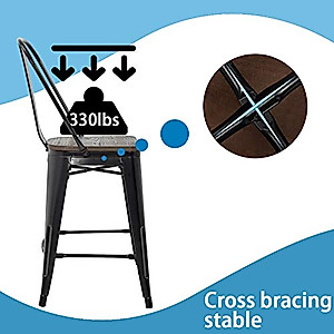 FDW Modern Bar Stool Set of 4 Counter Height Barstool with Back 24 Inches Seat Height Industrial Bar Chairs Indoor Outdoor Metal Kitchen Stools Restaurant Patio Stool Stackable