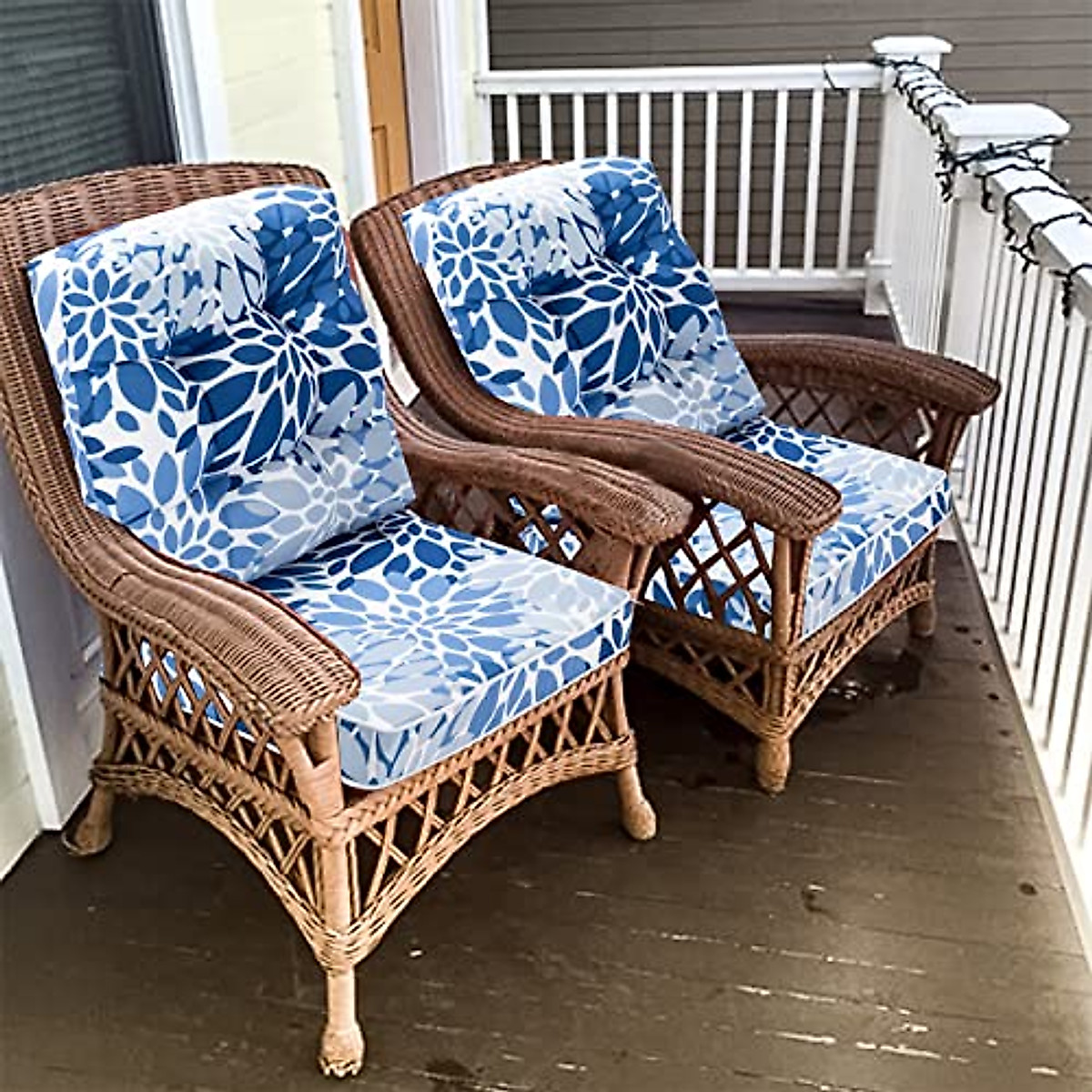 JMKaixin Outdoor Seat/Back Deep Chair Cushion Set for Patio Furniture - Lounge Chair Cushions with Ties - Water-Resistant Patio Chair Cushions 19x19 (Blue and Grey)