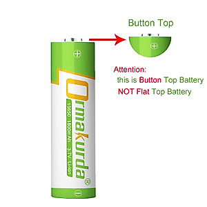 Ormakurda 16650 Rechargeable Battery, 16650 Battery 1800mAh 3.7V Li-ion Rechargeable Batteries with Button Top for Flashlights Torches (2Pack)