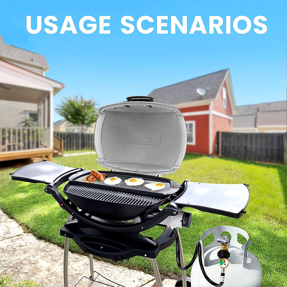 GasSaf 3FT Propane Hose, Propane Adapter Hose 1lb to 20lb Connection, Propane Tank Adapter and Gauge Fit for Weber Q Grills, Coleman Stoves, Blackstone Grills, Buddy Heaters & More