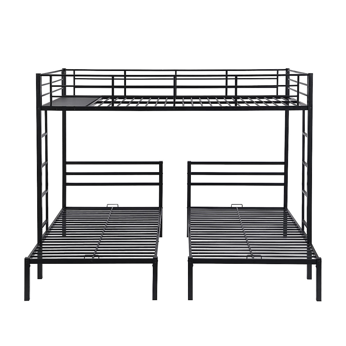 BIADNBZ Full Over Twin & Twin Size Triple Bunk Beds for 3,Sturdy Heavy Duty Bedframe with Built-in Shelf and 2 Side Ladders for Kids Teens Adults Bedroom Dorm,Black