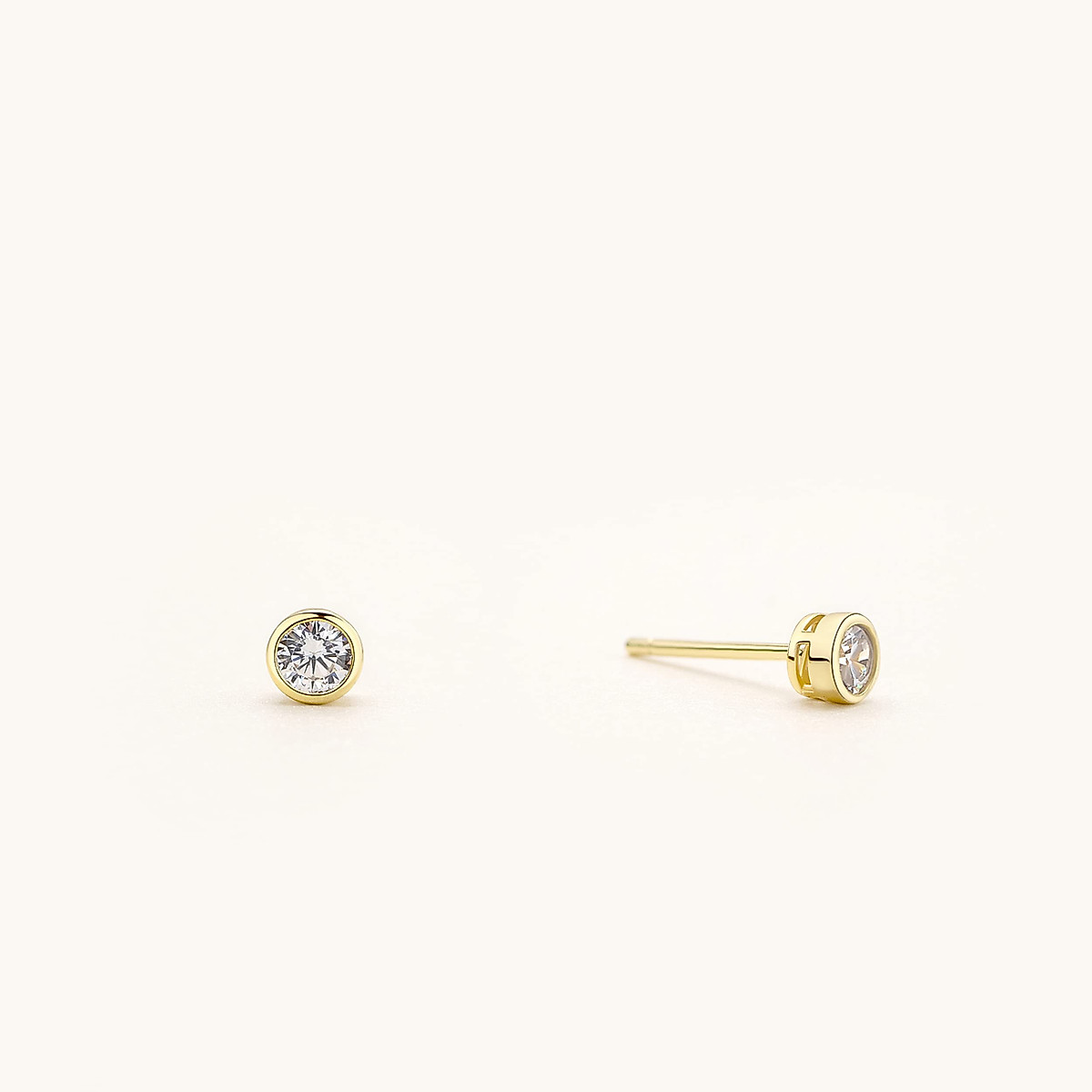 Lavishe 14K Gold Plated 925 Sterling Silver Cubic Zirconia Round Bezel Set Stud Earrings, 3mm Stone