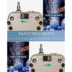 Pawfly 7 W 254 GPH Commercial Air Pump Adjustable Quiet Oxygen Aerator Pump with Air Stones 4 Outlets Manifold and Airline Tubing Accessories for Up to 300 Gallon Tank Aquarium Pond