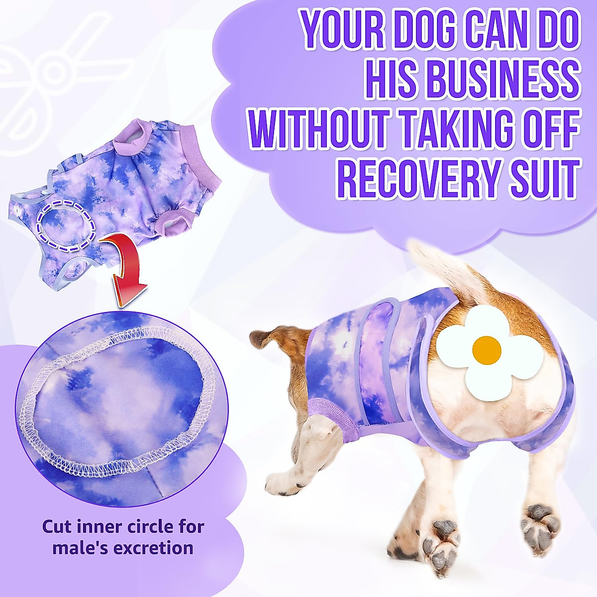SlowTon Dog Surgery Recovery Suit - Zipper On Dog Onesies After Surgery for Female Male Dog, Abdominal Wounds Bandages Cone/E-Collar Alternative Dog Surgical Body Suit (Purple, M)