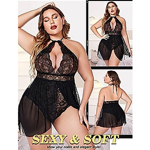 Avidlove Plus Size Lingerie for Women Baby Doll Lingerie Dress Sexy Sleepwear Birthday Lingerie Black