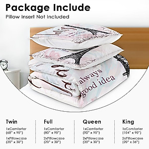 Nesphy Pink Paris Comforter Set for Boy Girl Children Teens Twin, Modern French Style Romantic Theme Bedding Sets Water Washed Microfiber Bedding with 1 Comforter 1 Pillowcase All Season