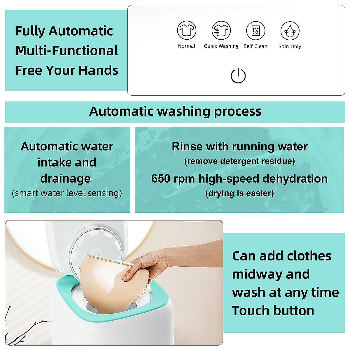 Portable Washing Machine,7L Mini Compact Washer,Cleaning for Light Clothes,For Apartments Dorms RVs (blue)