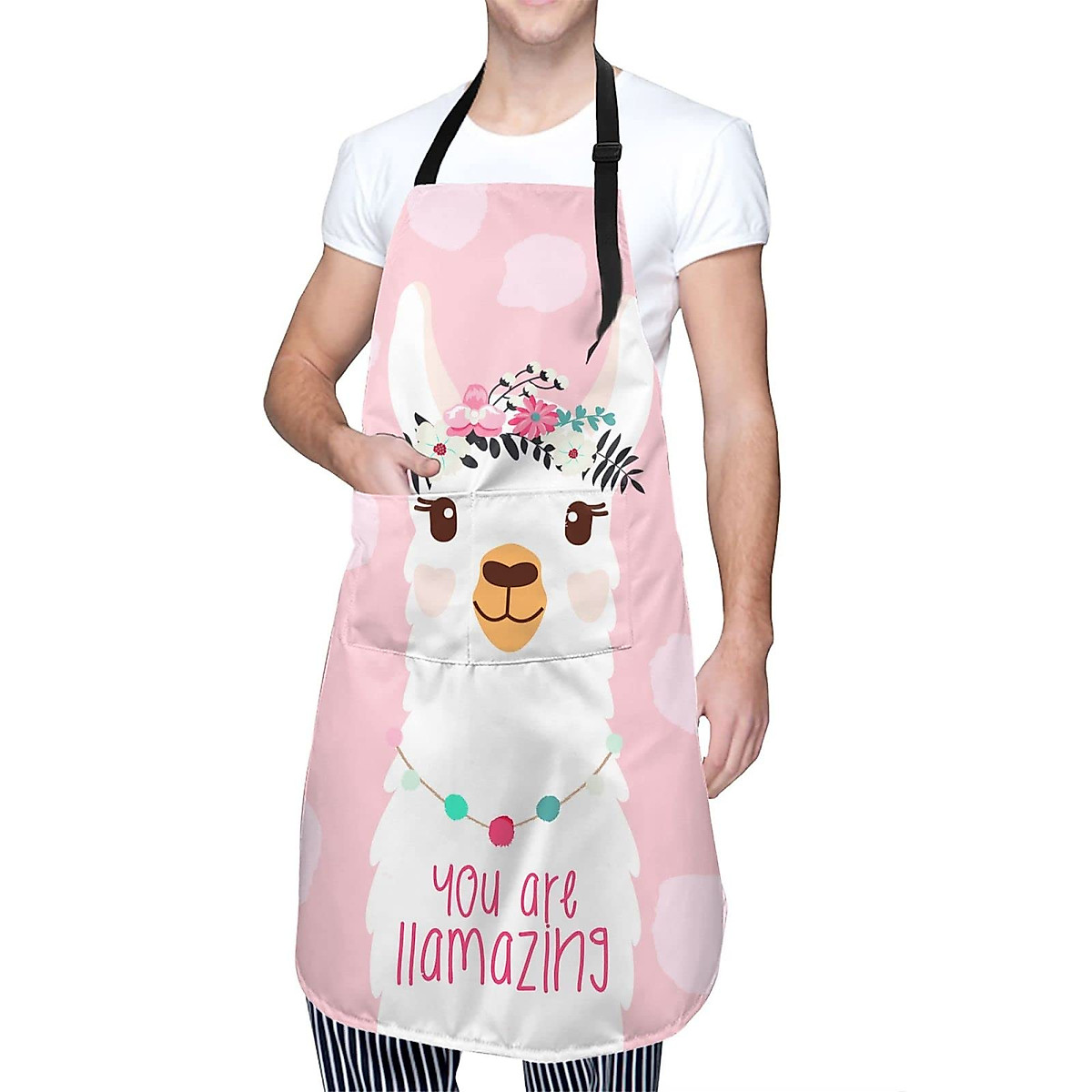 Echoserein Cute Llama Alpaca Apron Adjustable Bib Aprons With 2 Pockets For Men Women Chef Waterproof Decorative For Kitchen Cooking Bbq Grilling