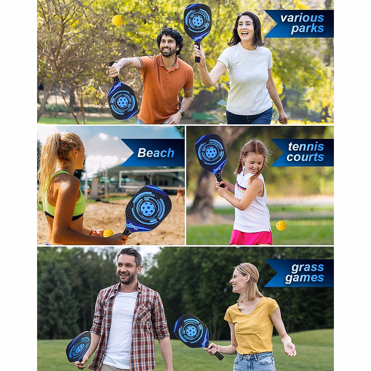 SXhyf Pickleball Set with Net Paddles of 4 Beginner Racquets Set, Fun Racquet Sport Include Wood & Balls 1 Carry Bag, Gifts for Men Women