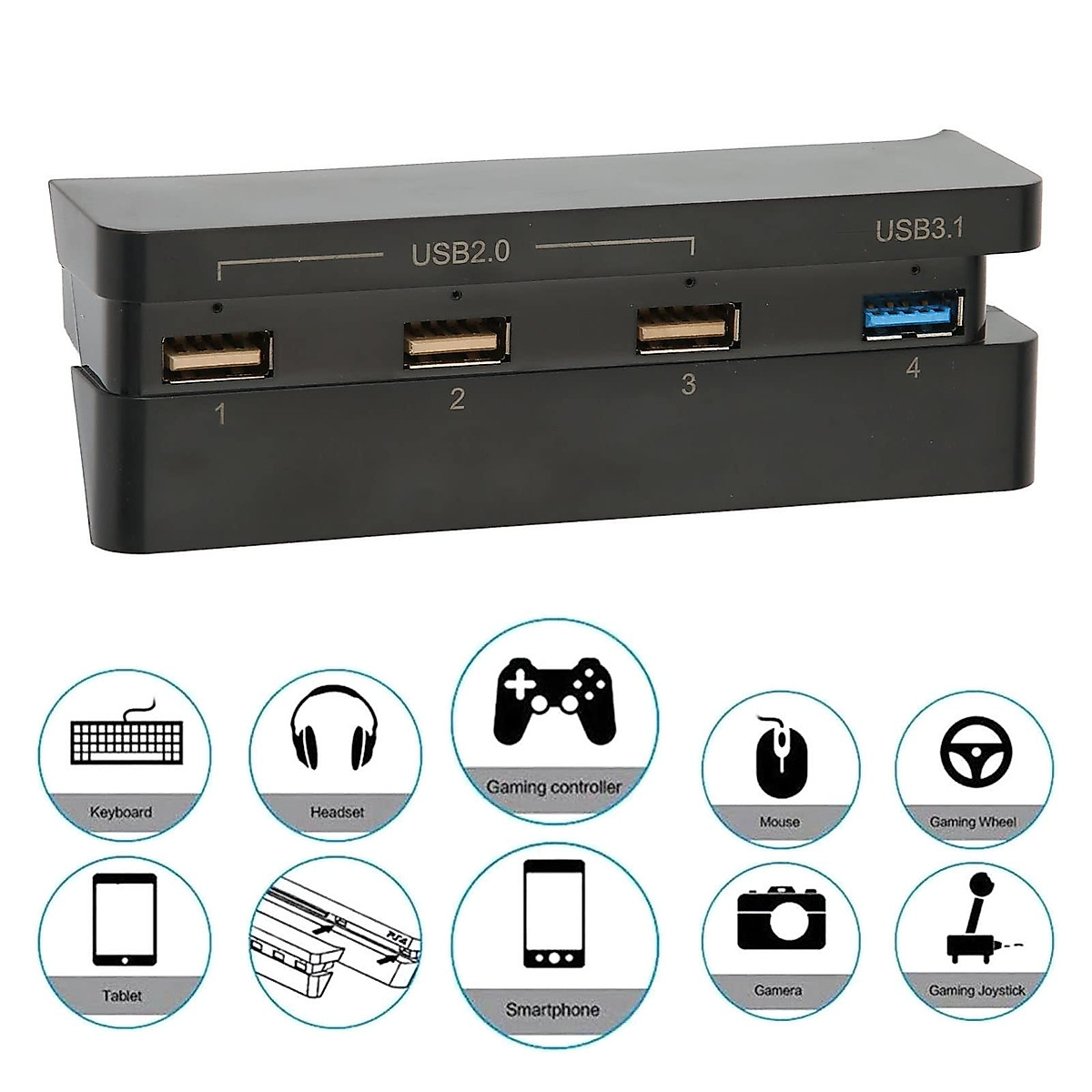 for PS4 Slim Gaming Console Hub, USB2.0 x 3+USB3.0Expansion Adapter, High Speed USB Hub Adapter, Plug and Play, USB Charger Controller Splitter, Compatible USB 3.1/2.0