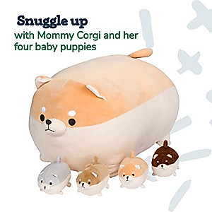 PixieCrush | Puppy Surprise with Babies Inside - Shiba Inu Stuffed Animals Mommy and 4 Baby Puppies in Tummy - Snugababies Plush Toy - Anime Corgi Dog Soft Pillow - Plush Toy Gifts for Boys and Girls