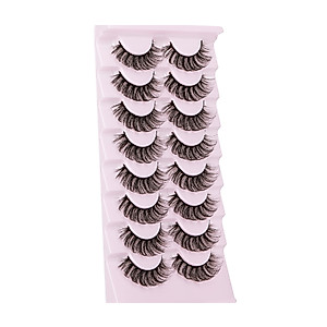 False Eyelashes Fluffy Mink Lashes Natural Wispy Medium Volume Eye Lashes 16MM C Curl Strip Lashes Extensions 8 Pairs Pack by Yawamica