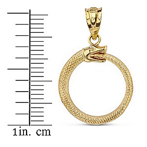Solid 14k Yellow Gold Eternal Cycle Ouroboros Serpent Snake Pendant