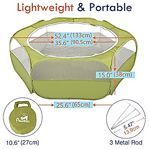 Pawaboo Small Animals Playpen, Waterproof Small Pet Cage Tent with Zippered Cover, Portable Outdoor Yard Fence with 3 Metal Rod for Kitten/Puppy/Guinea Pig/Rabbits/Hamster/Chinchillas, Green
