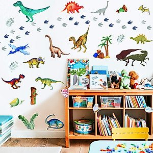 Dinosaur Room Decor for Boys Dinosaur Footprint Wall Decals Sticker for Bedroom Nursery Living Room Bathroom(Chic Style)