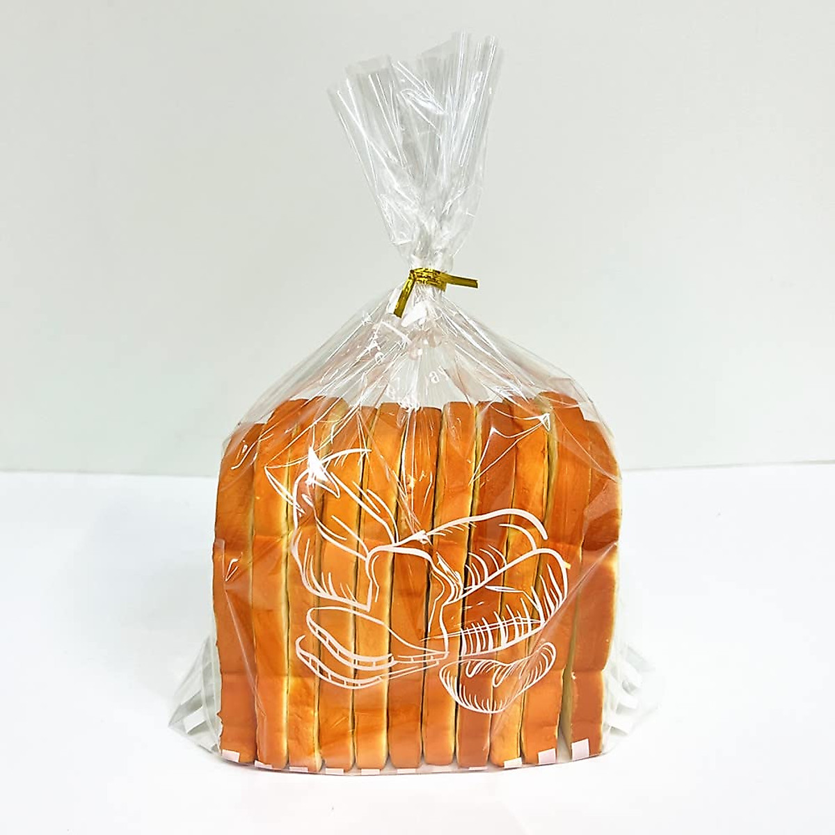 Lesibag 100Pcs 11"x 14" Bottom Gusset Bread Loaf Bags with Ties, Clear Printed Cello Cellophane Bags for Homemade Bread or Bakery
