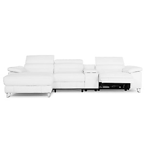 Zuri Furniture Monaco Reclining Leather L-Sectional with Console, White
