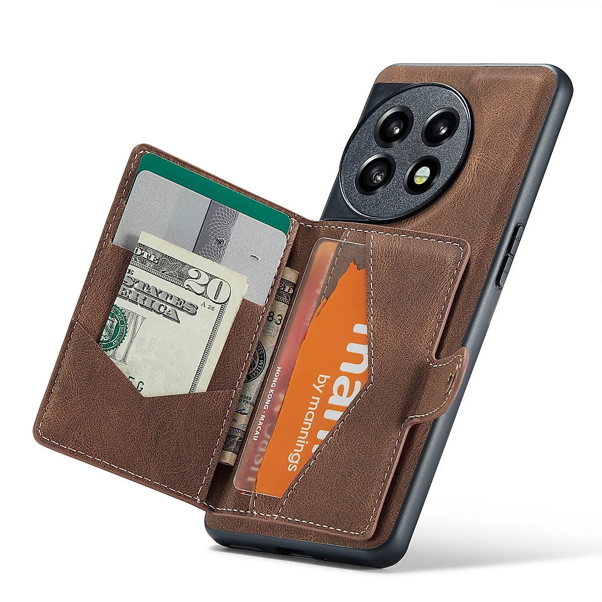 Hongxinyu Case for OnePlus 11 5G,Detachable Magnetic Basic Case Wallet Card Cash Slot Case Cover Functional Kickstand Compatible with OnePlus 11 5G 2023 (Brown)