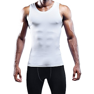 NELEUS Men's 3 Pack Mesh Compression Tank Top Athletic Base Layer,802,White,M,EUR L