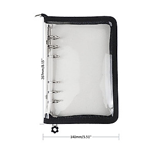A6 Binder Cover Refillable 6 Ring Notebook Binder Clear Soft PVC Zipper Binders Folder for 6 Hole Filler Paper Personal File Organizer Planner(Black Zipper Closure)