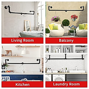 PNBO Wall Mounted Clothes Rack 59 in Length,Industrial Pipe Clothing Rack Wall Mounted Max Load 132Lb,Wall Mounted Garment Rack Space-Saving,Clothes Hanging Rod Bar Multi-Purpose Hanging