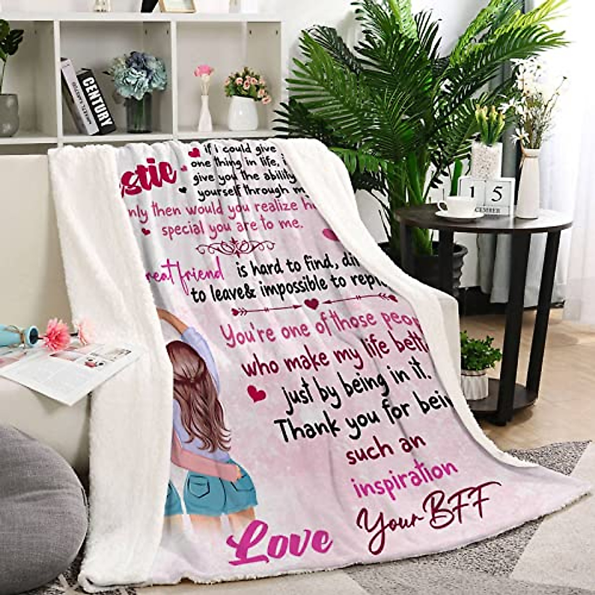 Best Friend Birthday Gifts for Women, Friendship Gifts for Women Friends, Best Friend, Best Friend Blanket 50 x 60, Soft Sherpa Throw Blanket Gifts for Women Sister Girls BFF