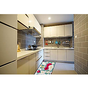 Kuizee Kitchen Rug Kitchen Mat Roses Card Key Clock Alice in Wonderland Blue Bathroom Rug Hallway Entry Rugs Non Slip Soft Water Absorbent 39×20 Inch