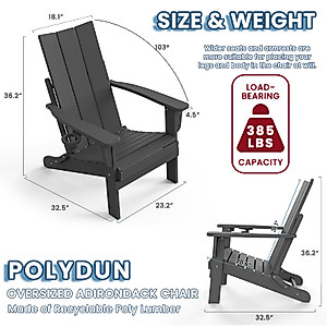 Folding Adirondack Chair with Cup Holder, Poly Lumber Patio Chairs, Wood Texture, Pre-Assembled Weather Resistant Outdoor Chairs for Pool, Deck, Backyard, Garden, Fire Pit Seating, Slate Gray