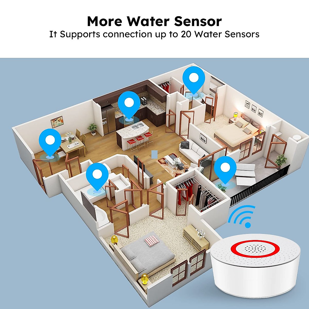 AGSHOME Water Detector Alarm, wifi Water Sensor 5-pack & Hub Kit,120db Alarm and App Alerts, Leak and Drip Alert , for Home, Basement (Not support 5G WIFI)