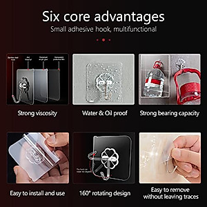 GEAYAZE Adhesive Hooks, 12 Pcs Transparent Removable Small Sticky Hooks, Heavy Duty Adhesive Wall Hooks 10 lbs