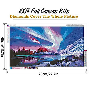 5D Diamond Art Painting，Large Aurora Diamond Painting Kits for Adults，DIY Full Drill Crystal Rhinestone Arts and Crafts，Gem Art Painting with Diamond Home Wall Decor Forest Lake (27.5 X 15.7inch)